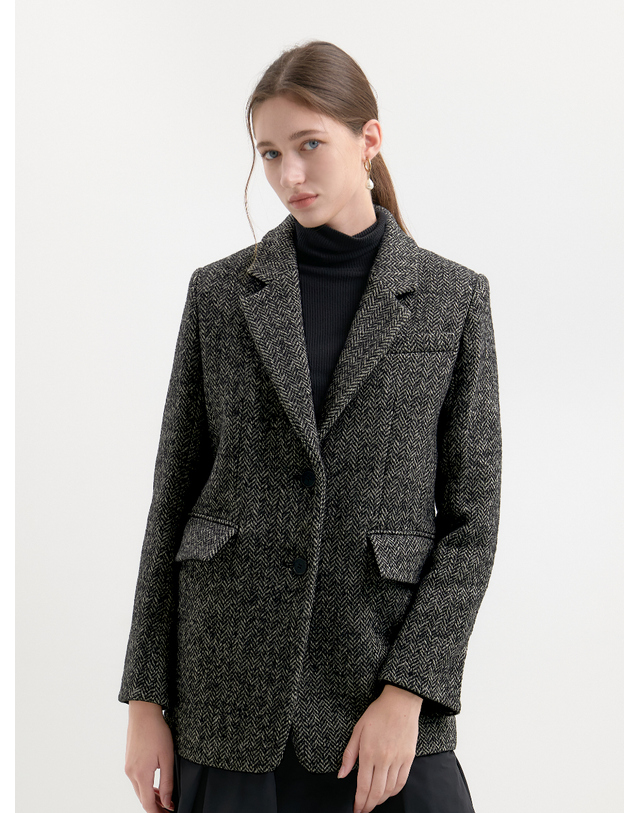 스튜디오 다리 WOOL JACKET COAT-BLACK HERRINGBONE